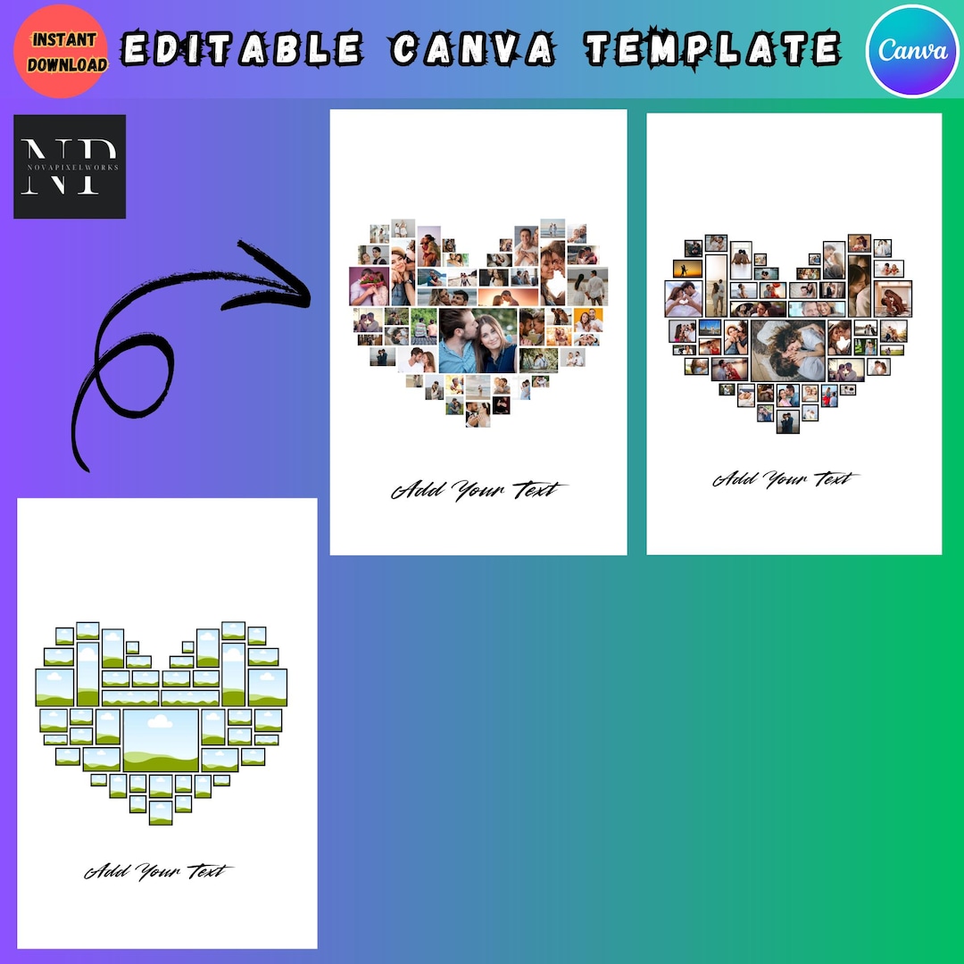 Heart Photo Collage Template, Customizable Family & Birthday Picture ...
