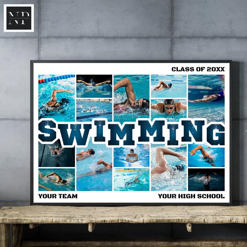 Editable Swimming Photo Collage Canva Template | Custom Sports Team ...