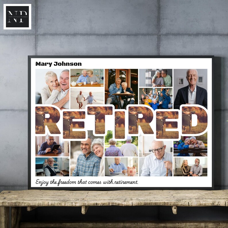 Editable Retired Photo Collage Canva Template | Personalized Retirement ...