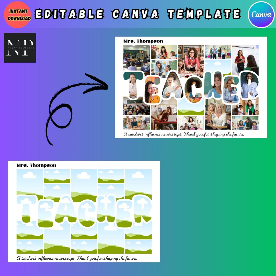 Personalized Teacher Photo Collage Template, Editable End-of-year Gift ...