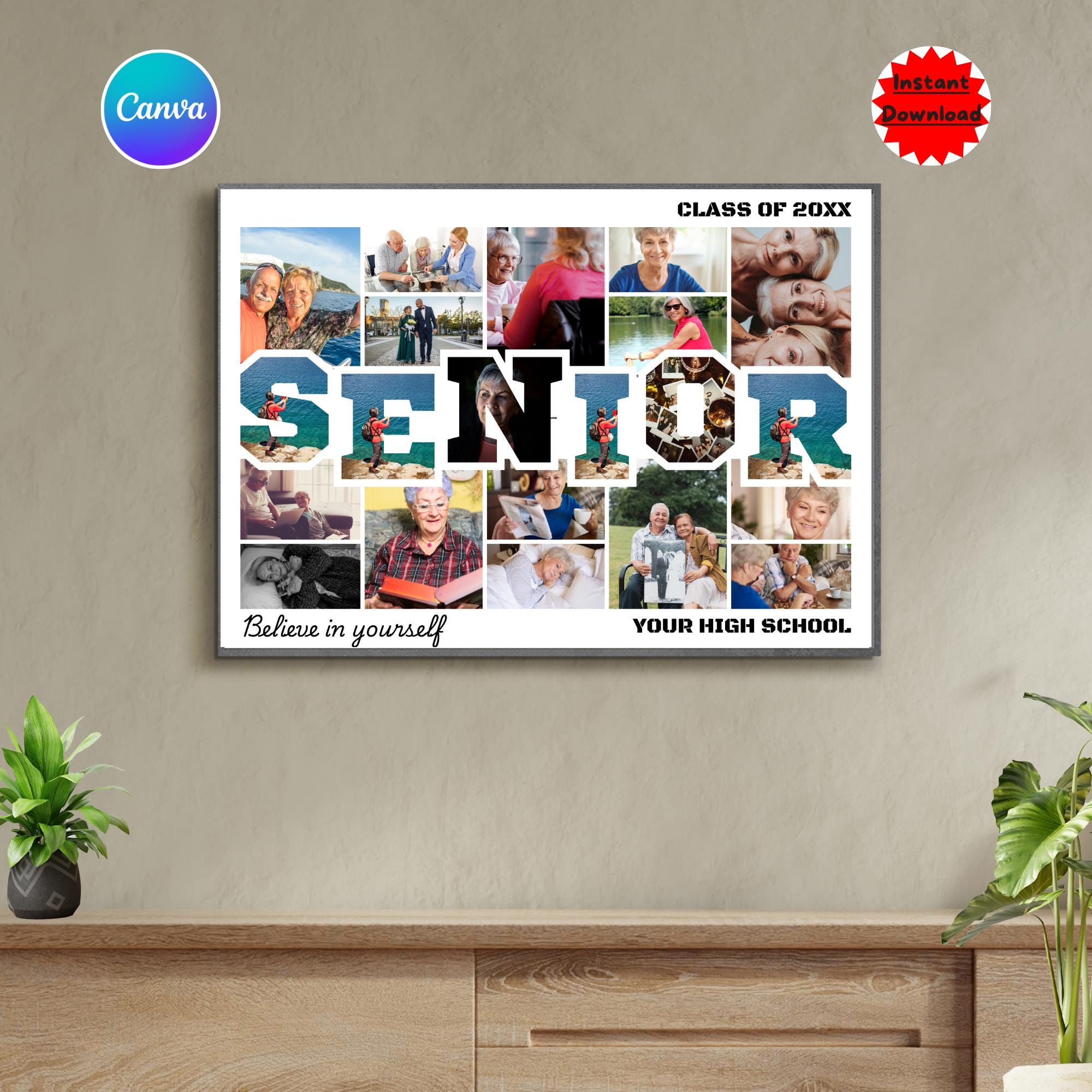 Senior Photo Collage Canva Frame Template, Editable Graduation Keepsake ...