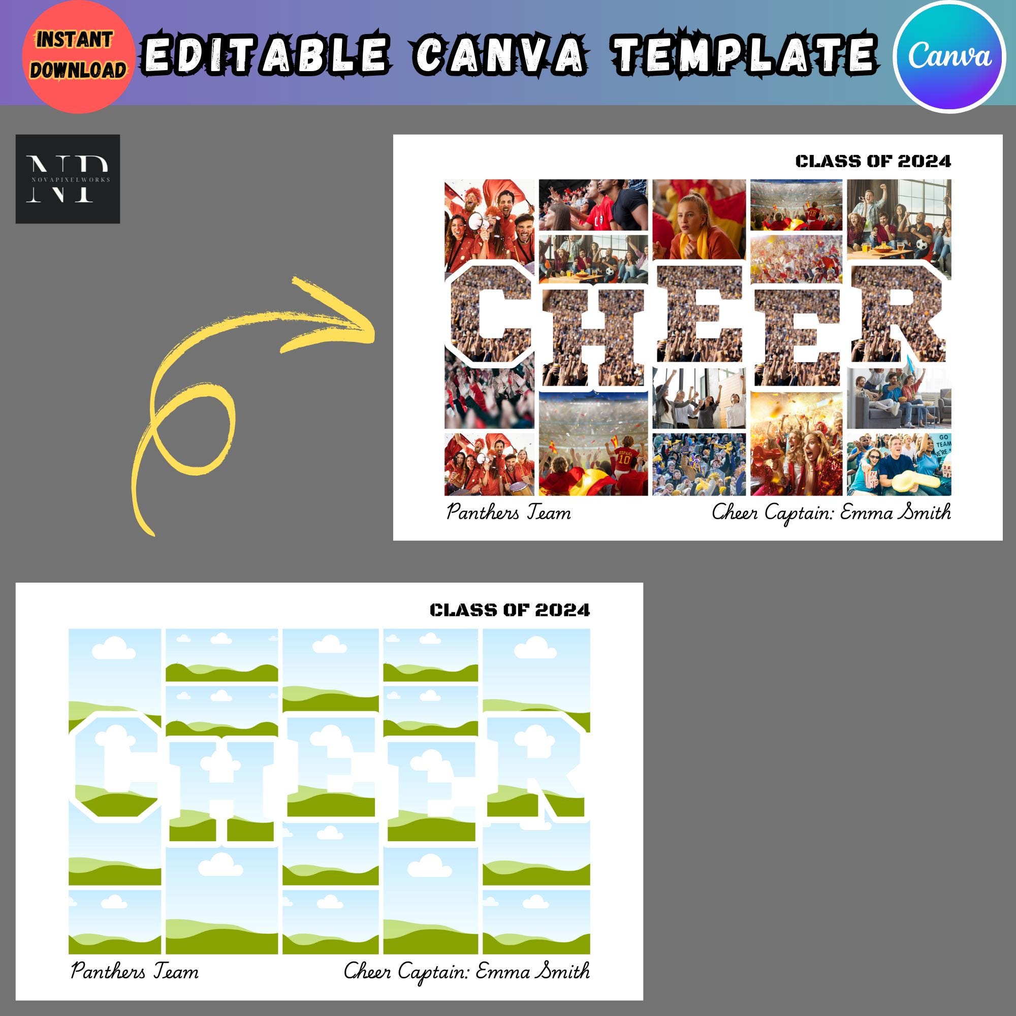 Cheerleader Collage Canva Template, Editable Cheer Poster, Personalized ...