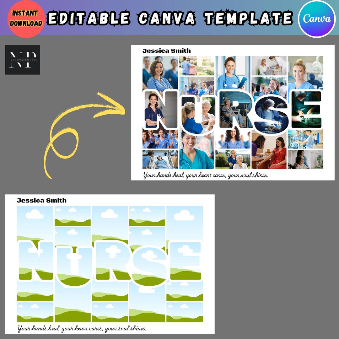 Nurse Photo Collage Canva Template, Customizable Nurse Gift, Editable ...