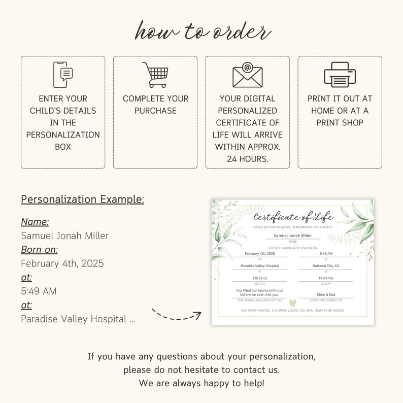 Personalized Printable Certificate of Life for Stillbirth, Digital ...