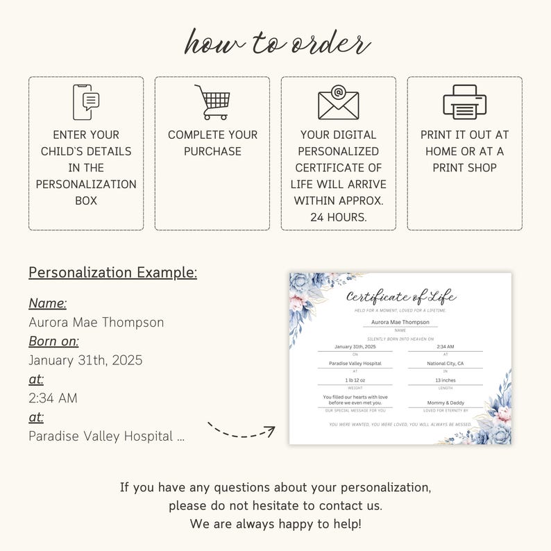 Personalized Printable Certificate of Life for Stillbirth, Digital ...