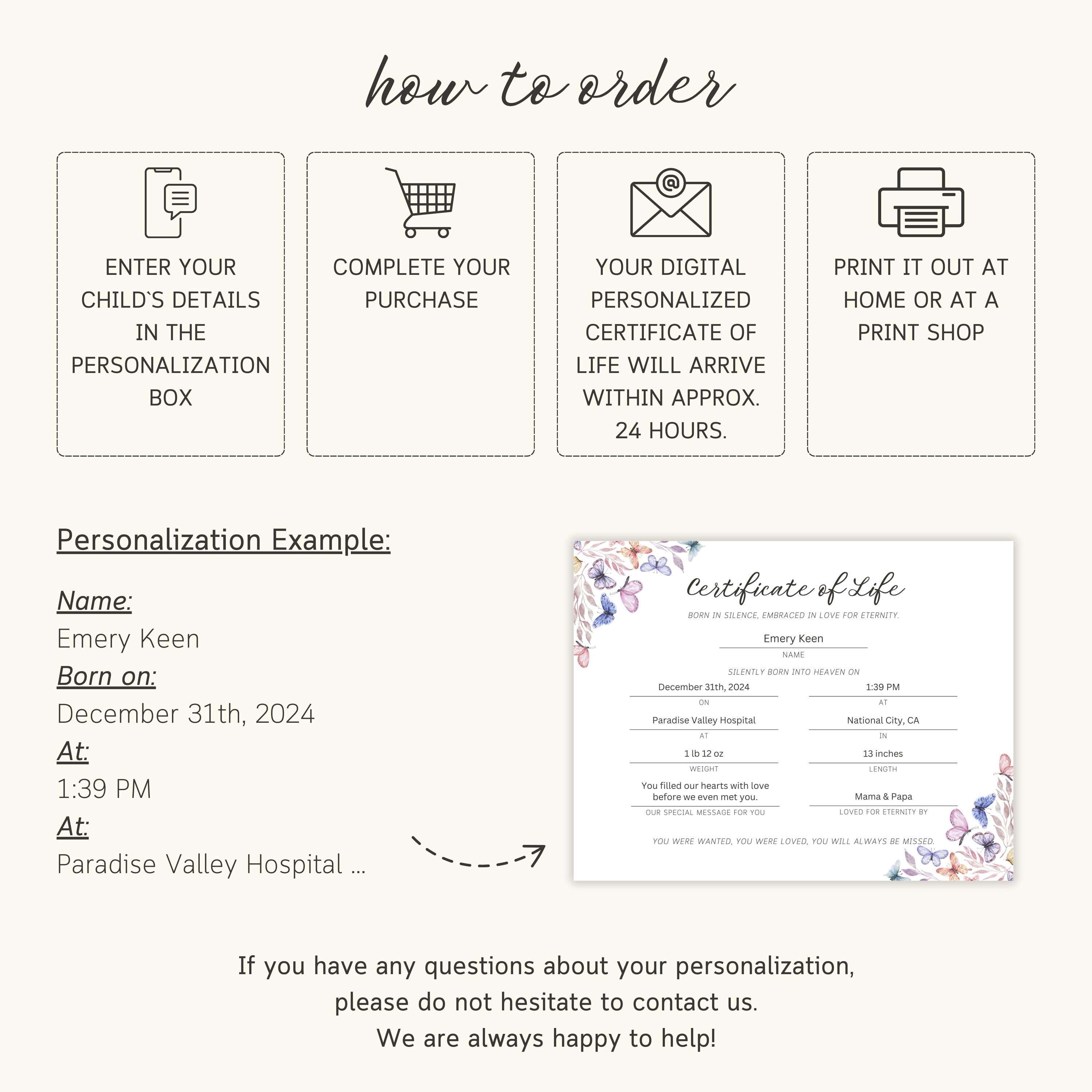 Personalized Printable Certificate of Life for Stillbirth, Digital ...