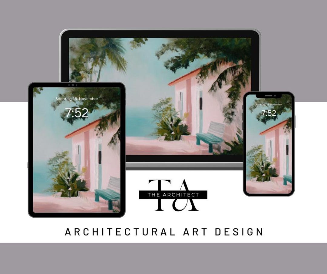 Greek Beach Cottage Watercolor Wallpaper: Mediterranean Island Digital ...