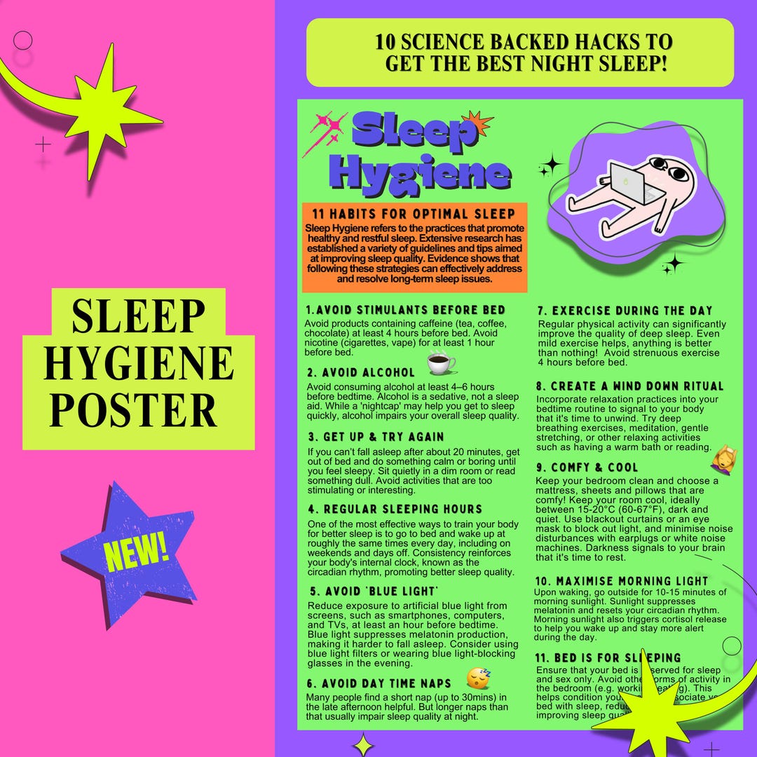 Sleep Hygiene Poster, Therapy Worksheets, Therapy Resource, Self-care ...