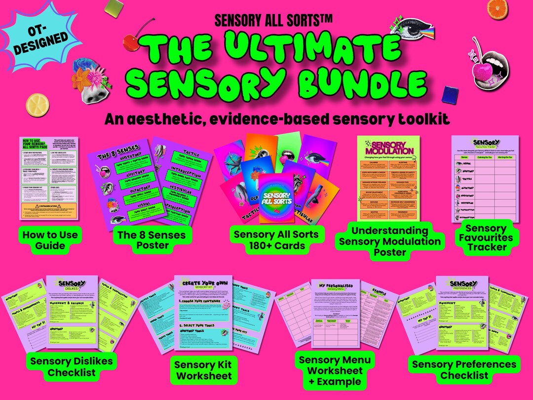 Sensory Modulation Bundle 8 Senses Posters Worksheets Checklists + 184 ...
