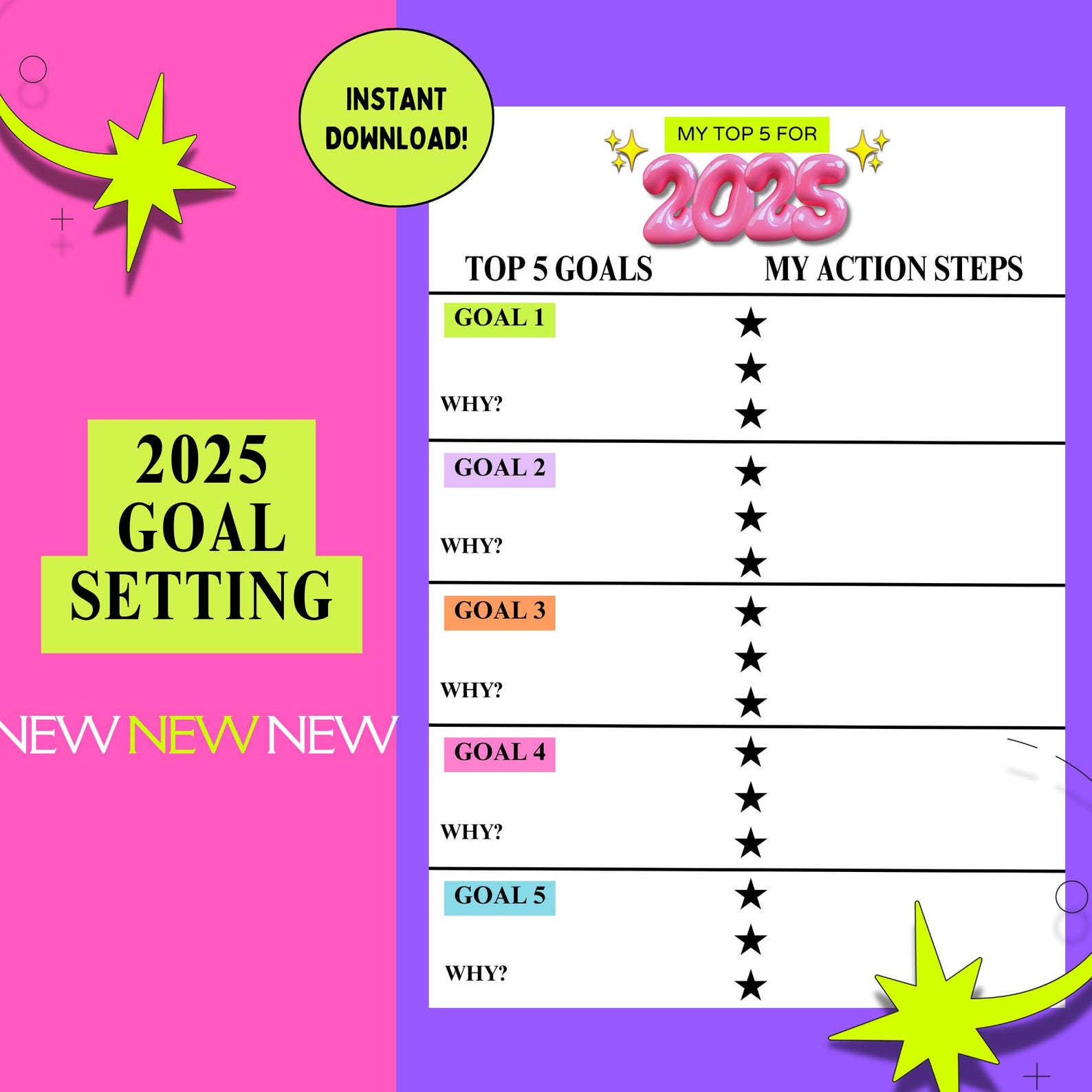 2025 Goal Setting Worksheet, Teen Goal Setting Template, Printable Goal ...