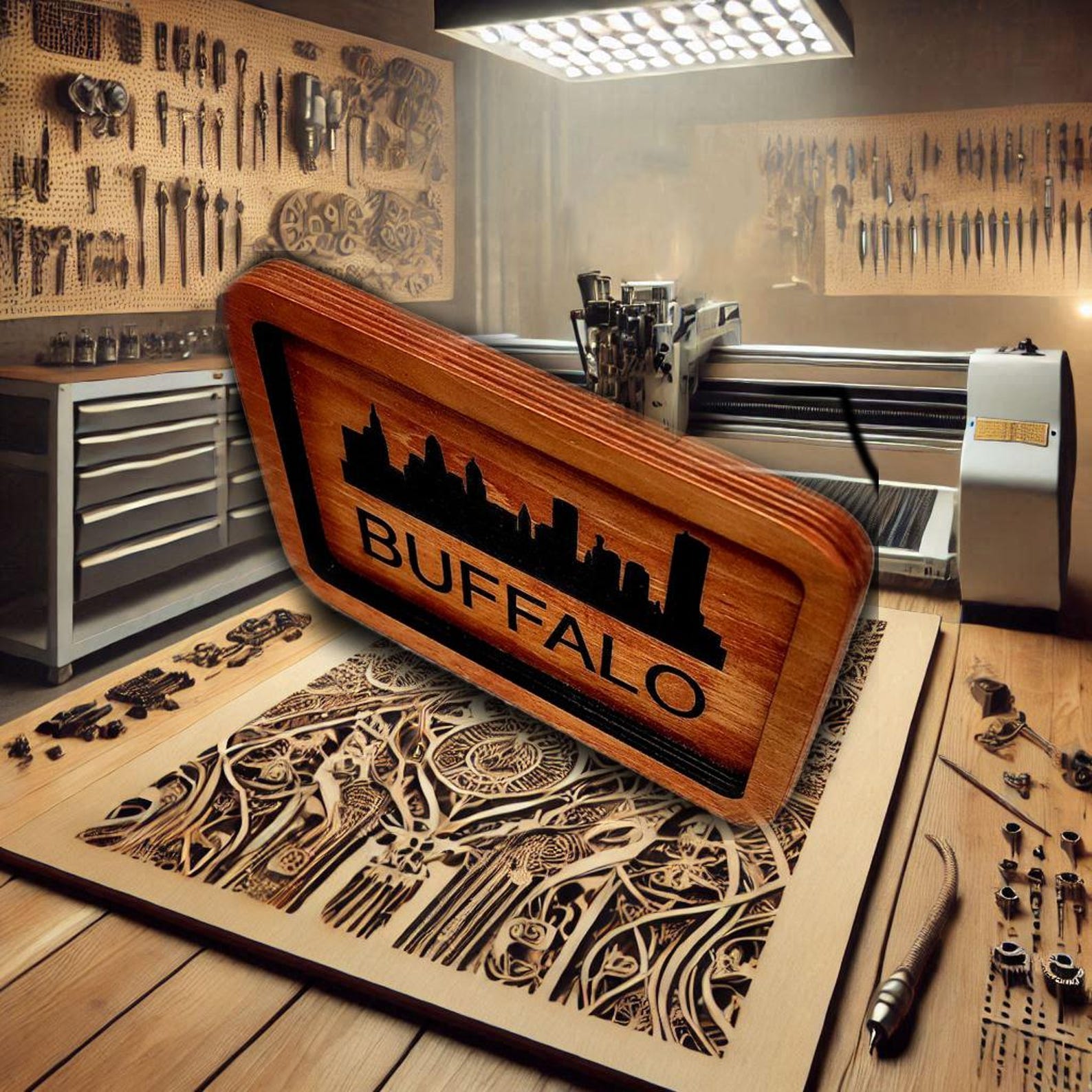 Buffalo Skyline Tray 8.5x5.5 Rustic Wood Catchall for Keys Jewelry ...