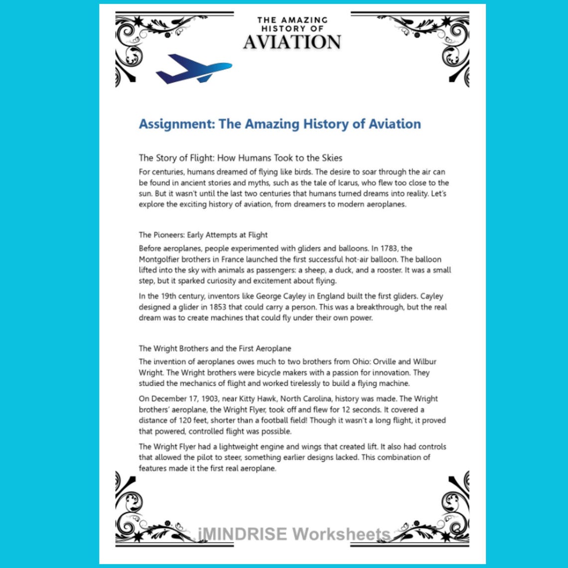 History of Aviation Assignment Worksheets for Teens - Etsy