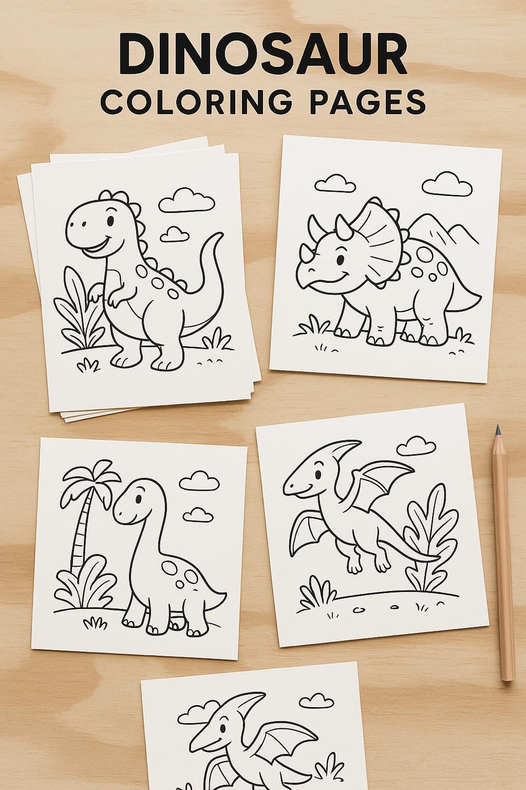 Dinosaur Coloring Pages for Kids | 8 Printable Dino Sheets | High-res 8 ...