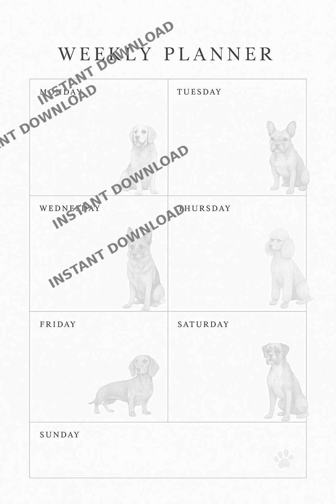 Dog-themed Weekly Planner Printable | 8.5x11 Digital PDF | Cute Minimal ...