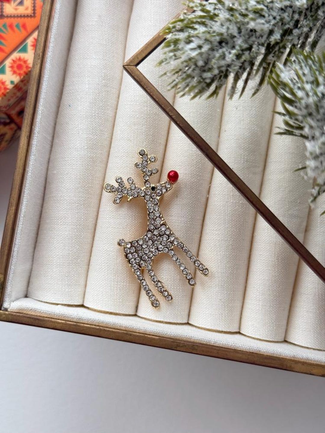 Rhinestone Reindeer Brooch, Red Nose Reindeer Pin, Christmas Deer ...
