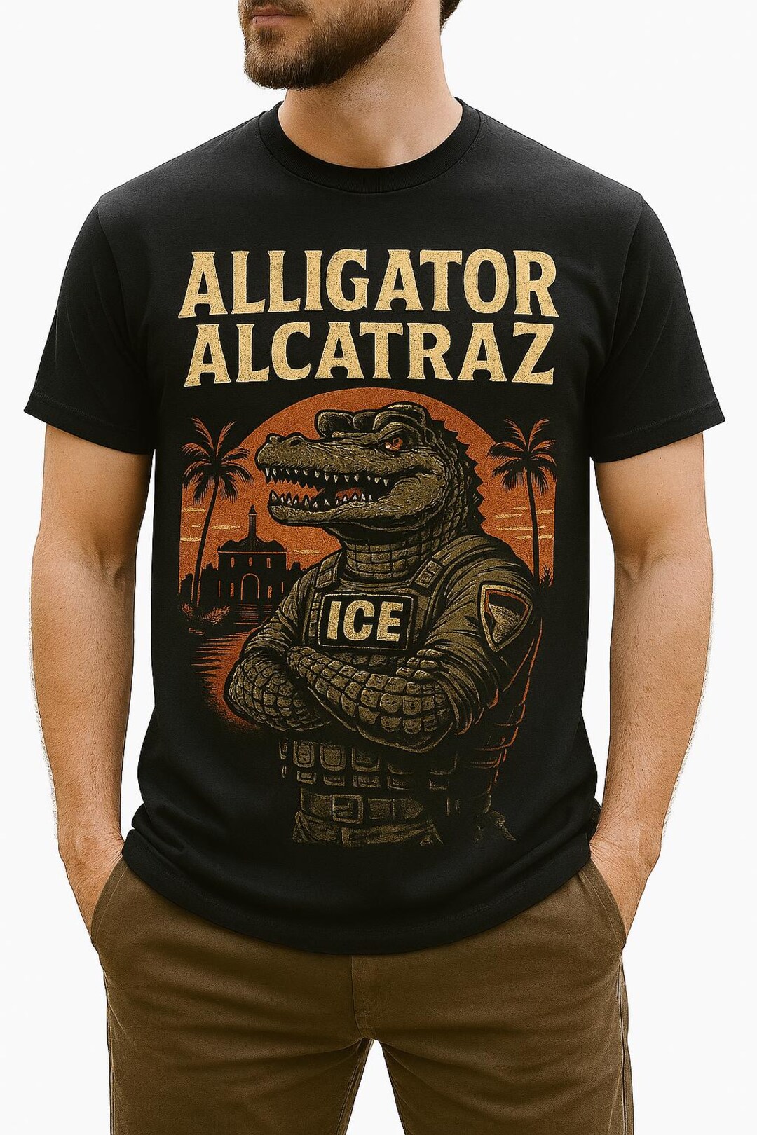Alligator Alcatraz T-shirt Design: Retro Tactical Gator Print (PNG ...