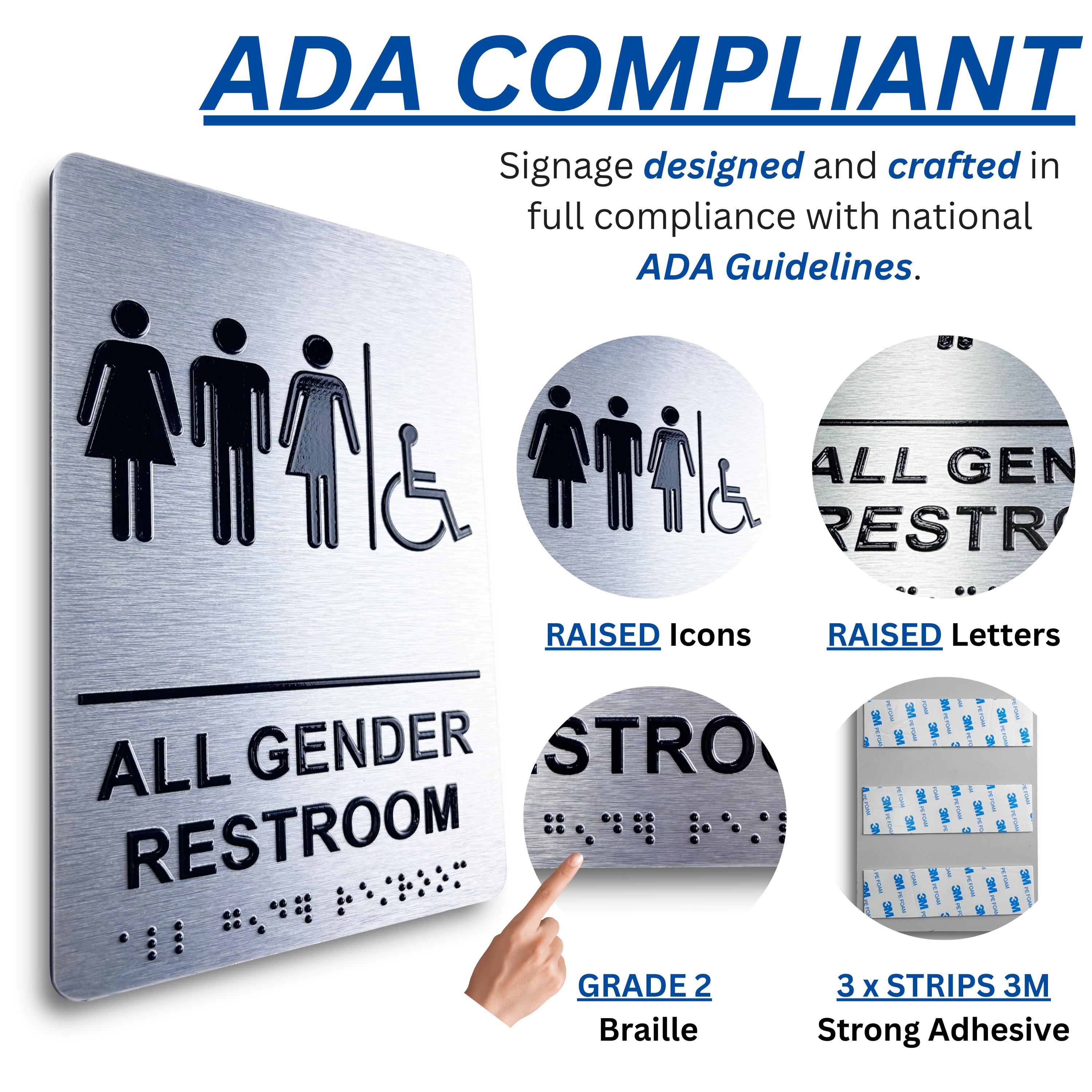 Restroom Sign Braille ALL GENDER Wheelchair Accessible ADA Compliant ...