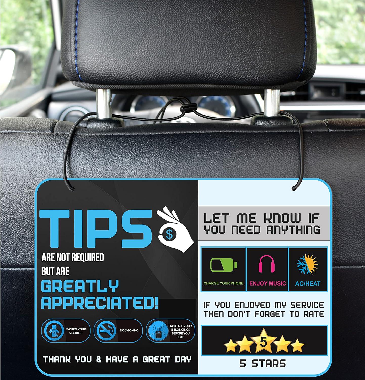 2 Pack - Increase TIPS Five Star Rating Taxi Sign for Lyft Uber ...
