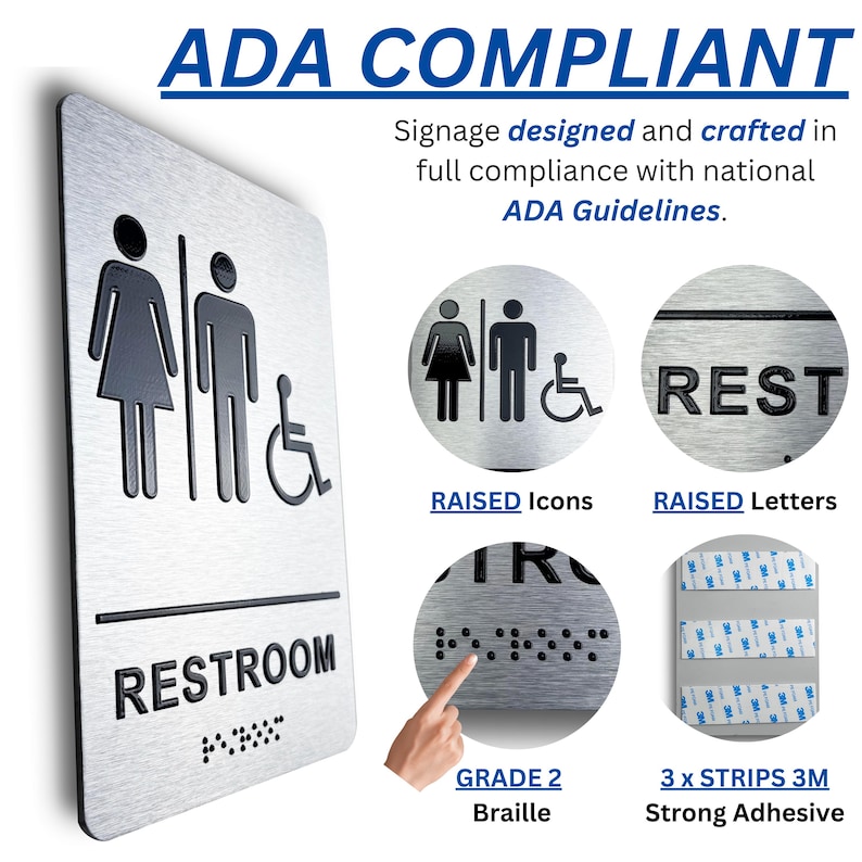 Restroom Sign Braille ADA Compliant Restroom Signs | Aluminum 6x9 ...
