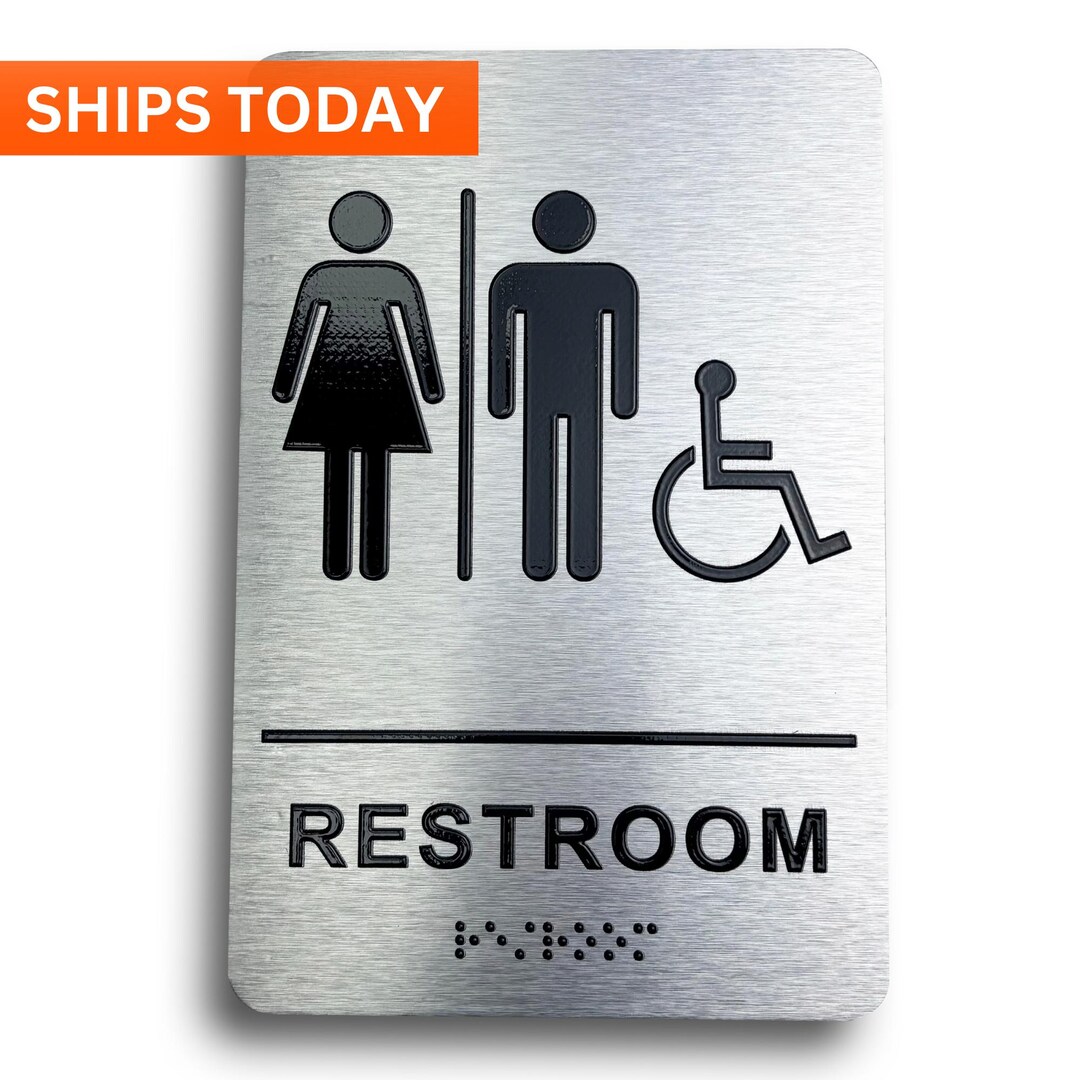 Restroom Sign Braille ADA Compliant Restroom Signs Aluminum 6x9 ...