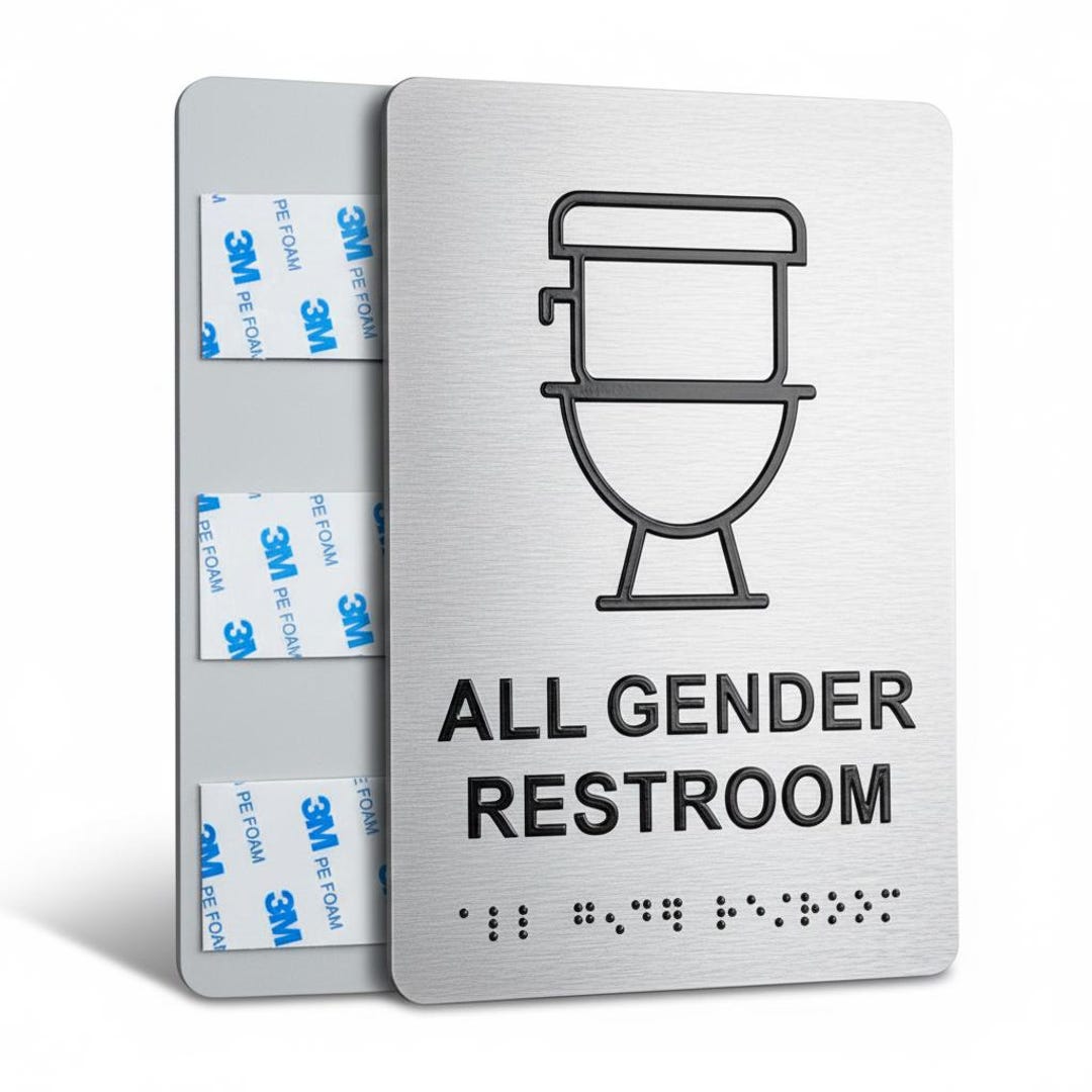Restroom Sign Braille ALL GENDER Toilet Seat ADA Compliant | Aluminum ...