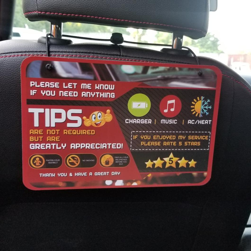 2 Pack - Increase TIPS Five Star Rating Taxi Sign for Lyft Uber ...