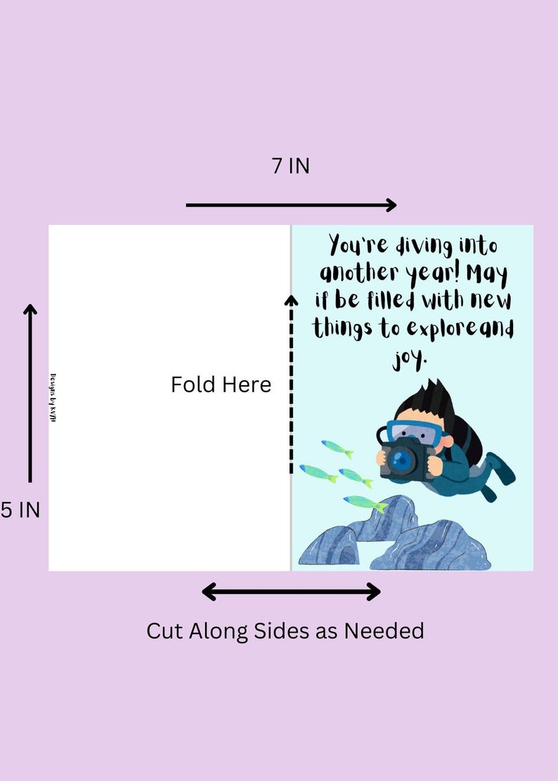 Diving, Happy Birthday Card- PRINTABLE DIGITAL Download, Happy Birthday ...