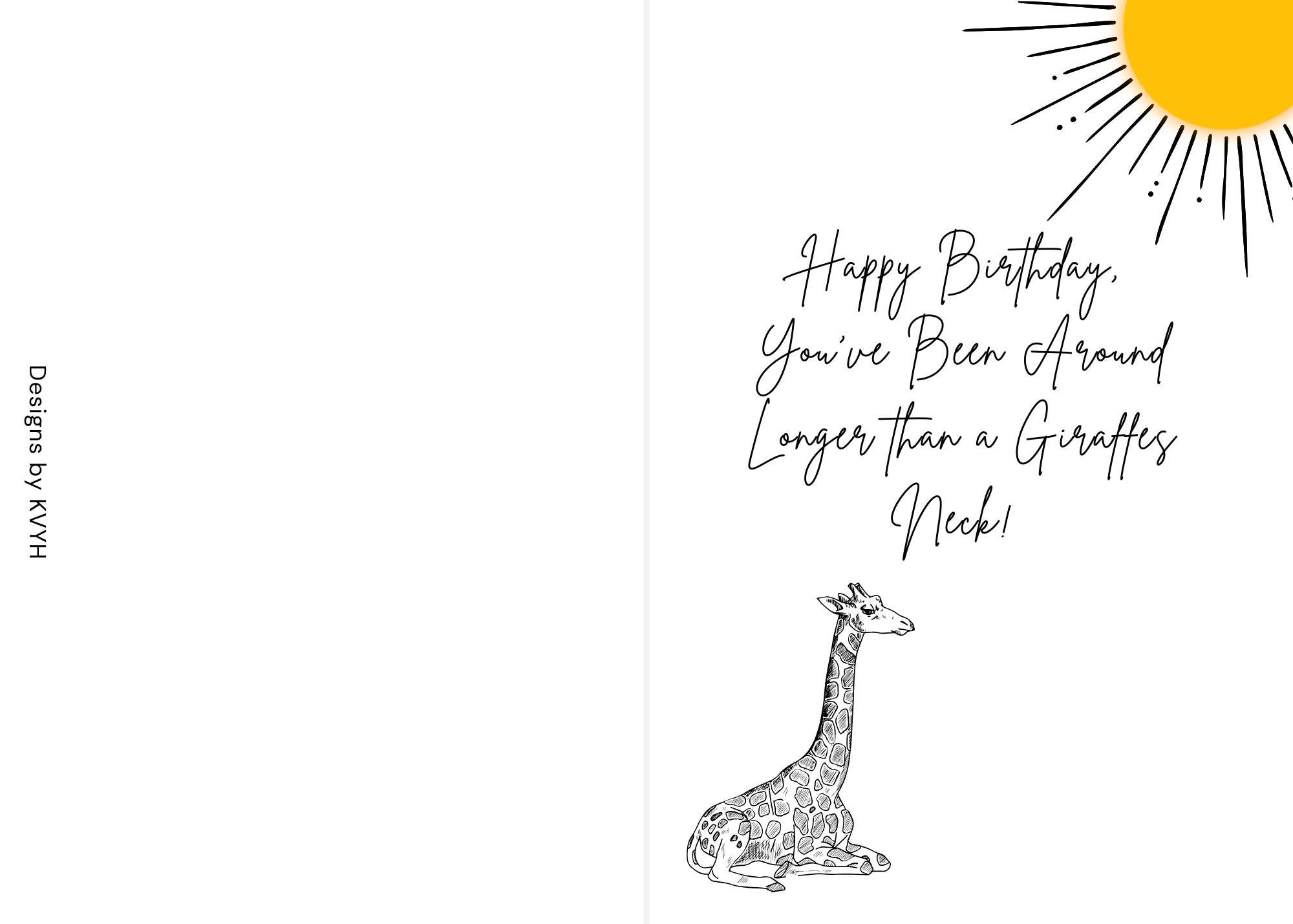 Giraffe Happy Birthday Card- PRINTABLE DIGITAL Download, Happy Birthday ...
