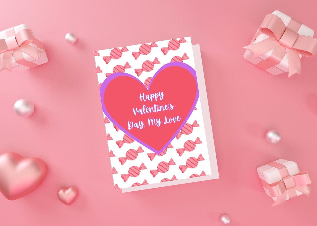 Candy Valentine's Day Card- PRINTABLE DIGITAL Download, Candy Heart ...