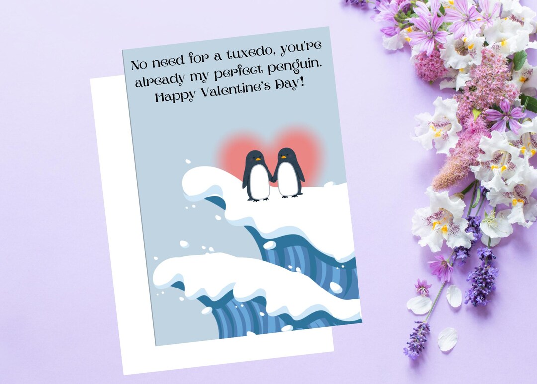 Penguin Valentine's Day Card- PRINTABLE DIGITAL Download, Valentine's ...