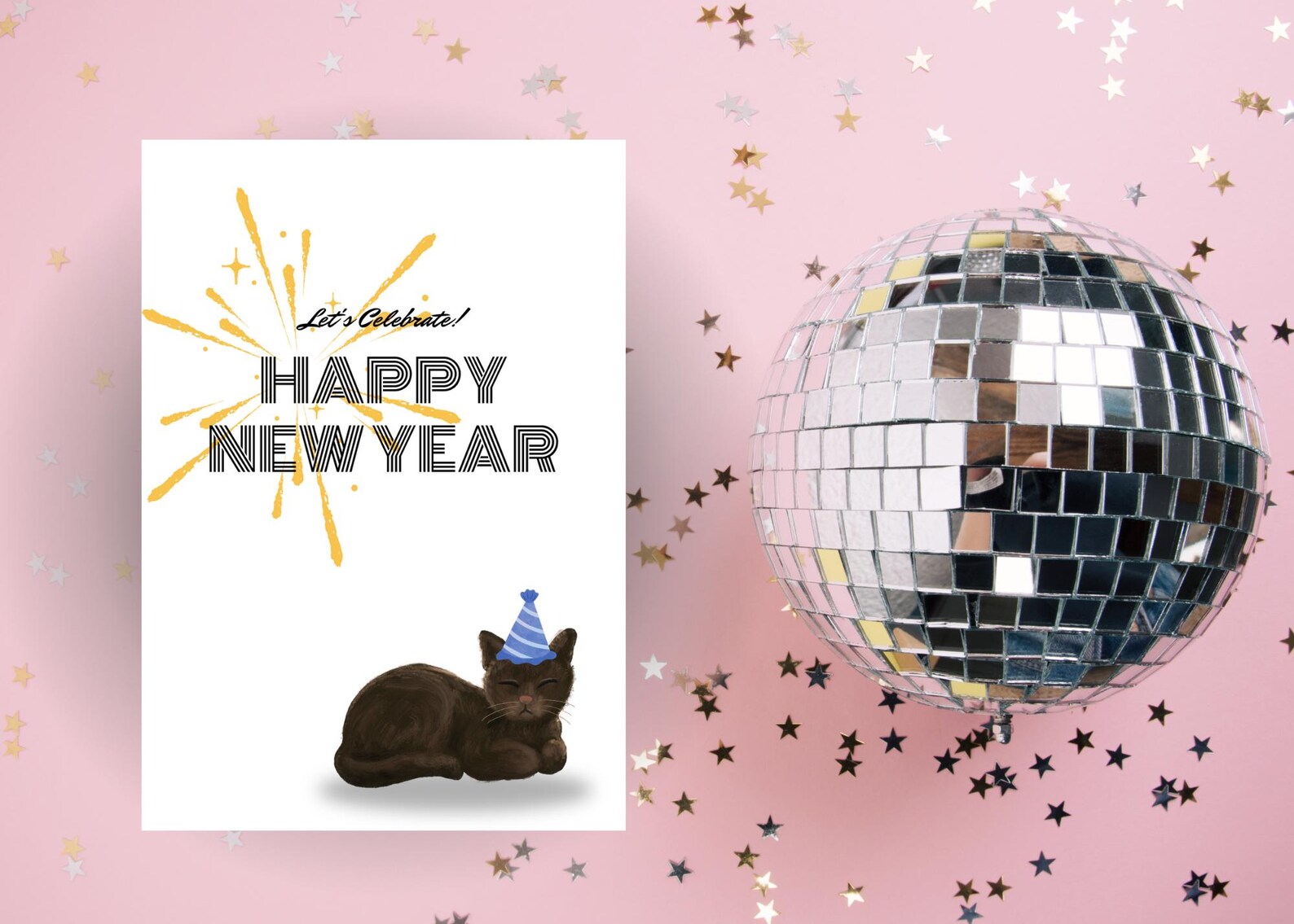 Happy New Years, Cat - PRINTABLE DIGITAL Download, New Years, Cat ...