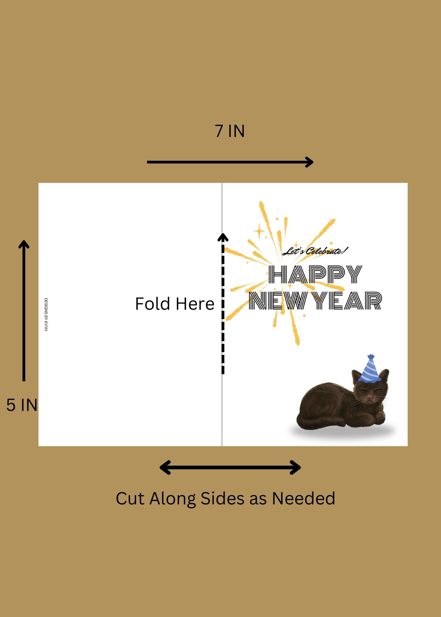 Happy New Years, Cat - PRINTABLE DIGITAL Download, New Years, Cat ...