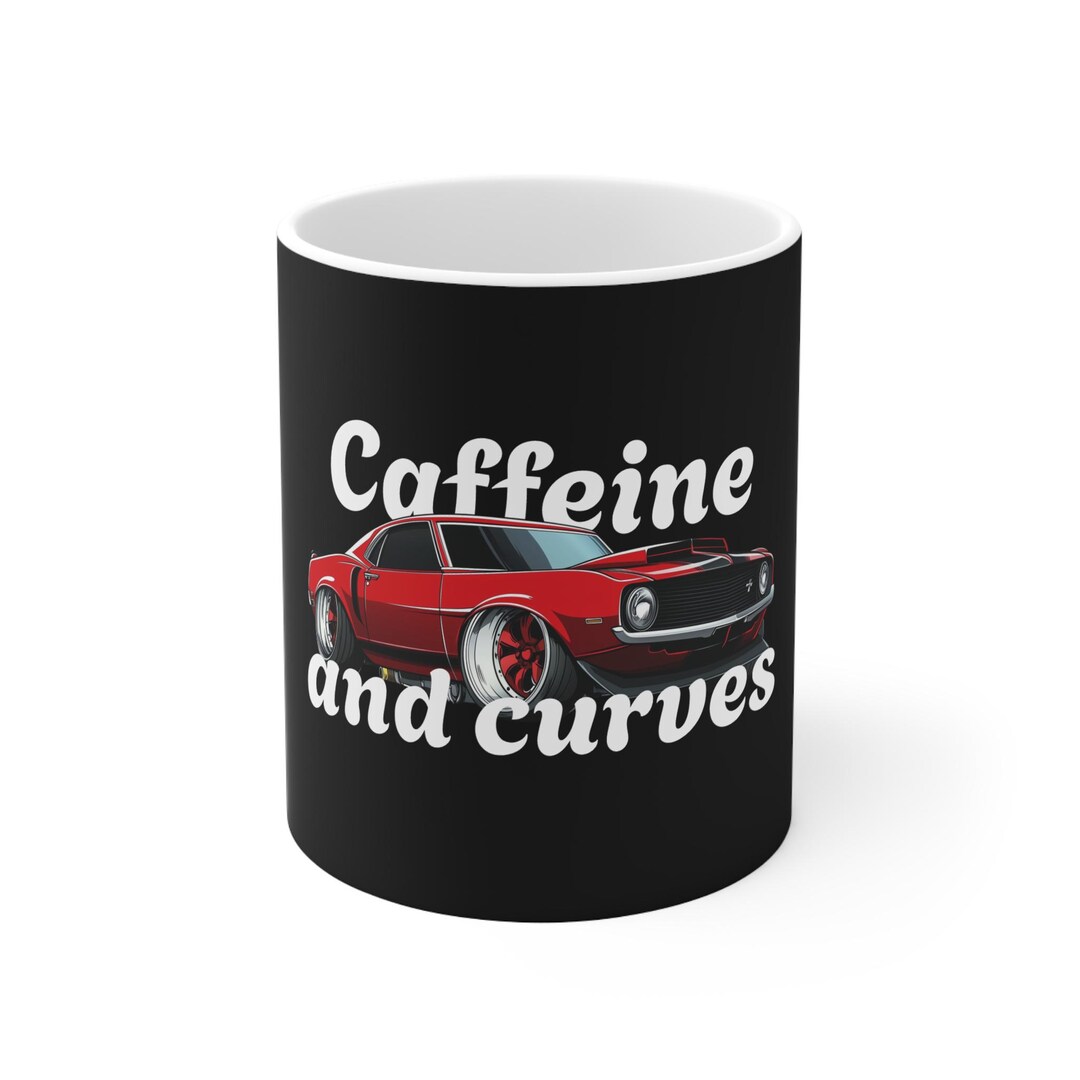 Ford Mustang Ceramic Coffee Cup, Caffeine and Curves Mug, Red Car ...