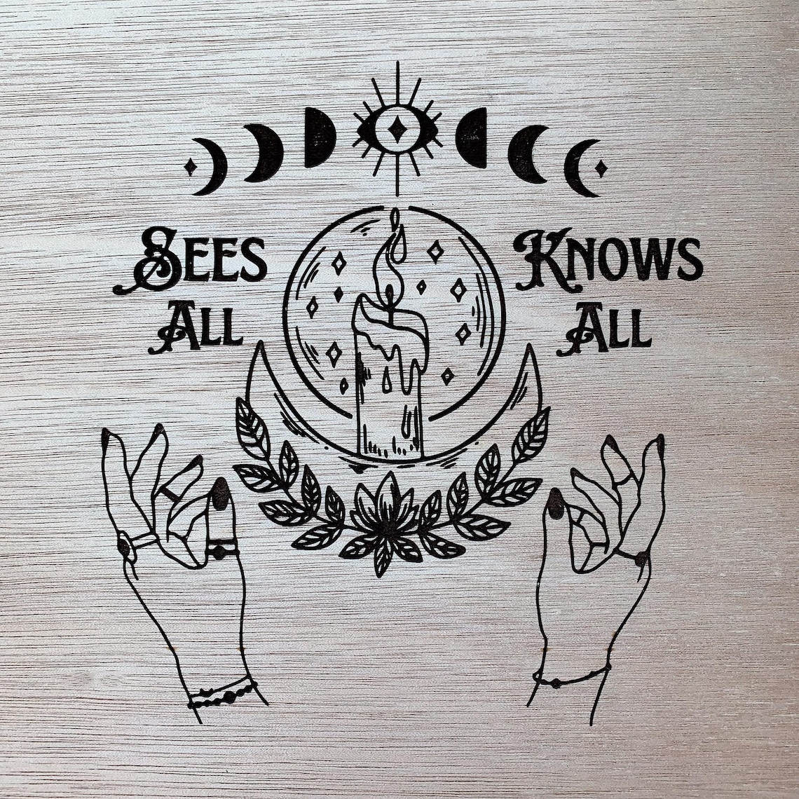 Mystic Witchy Décor Sign | 'sees All, Knows All" Crystal Ball Art ...