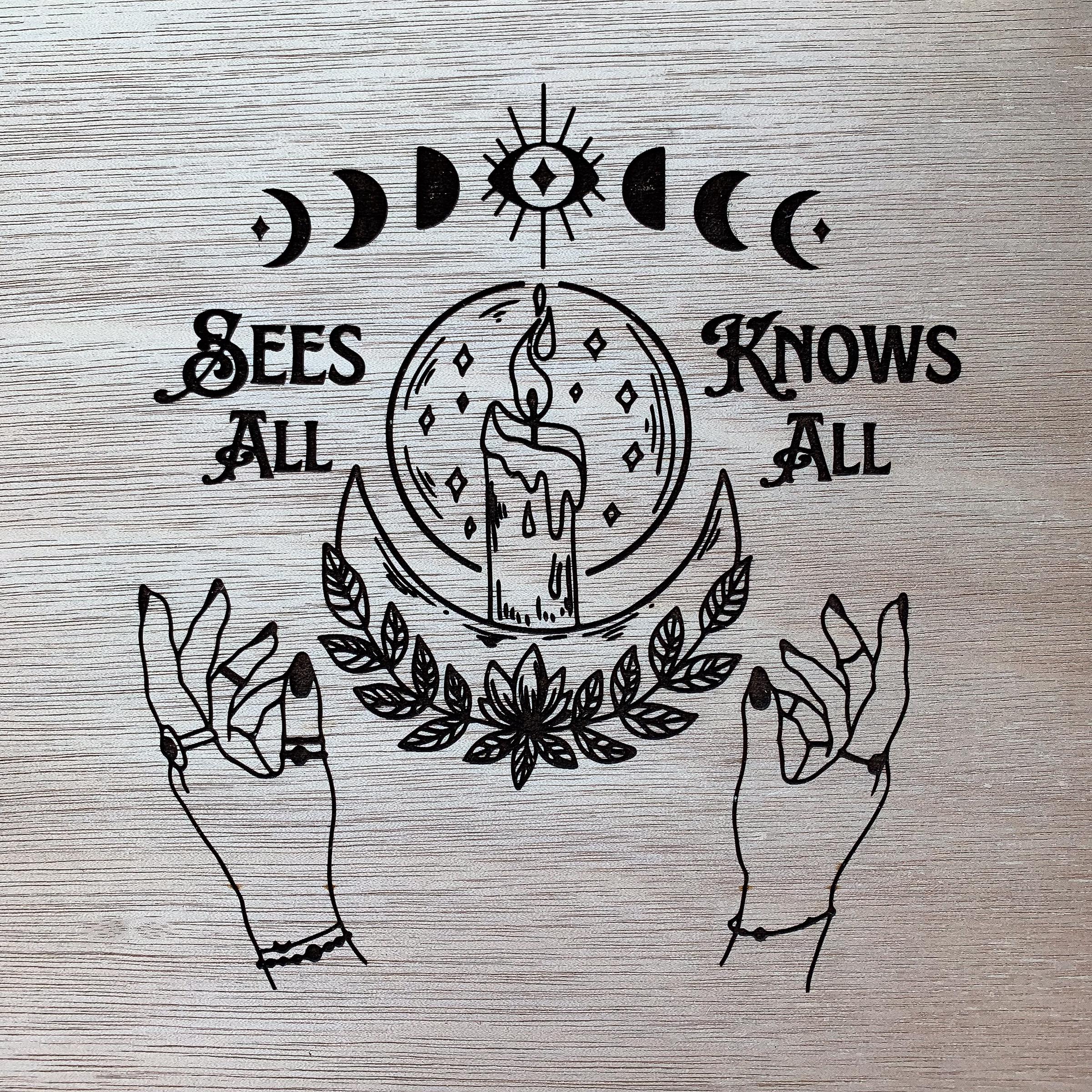 Mystic Witchy Décor Sign | 'sees All, Knows All" Crystal Ball Art ...