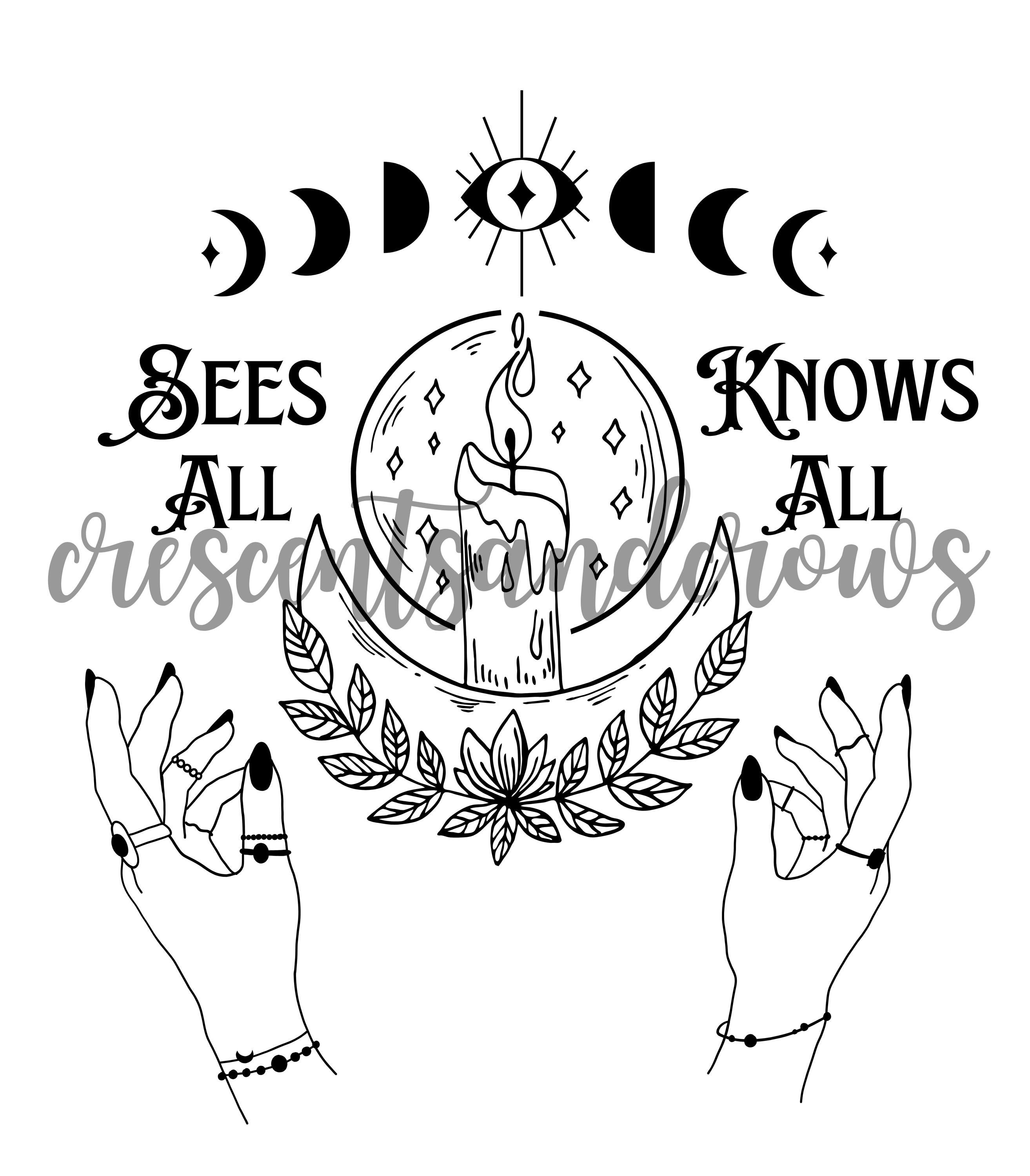 Mystic Witchy Décor Sign | 'sees All, Knows All" Crystal Ball Art ...