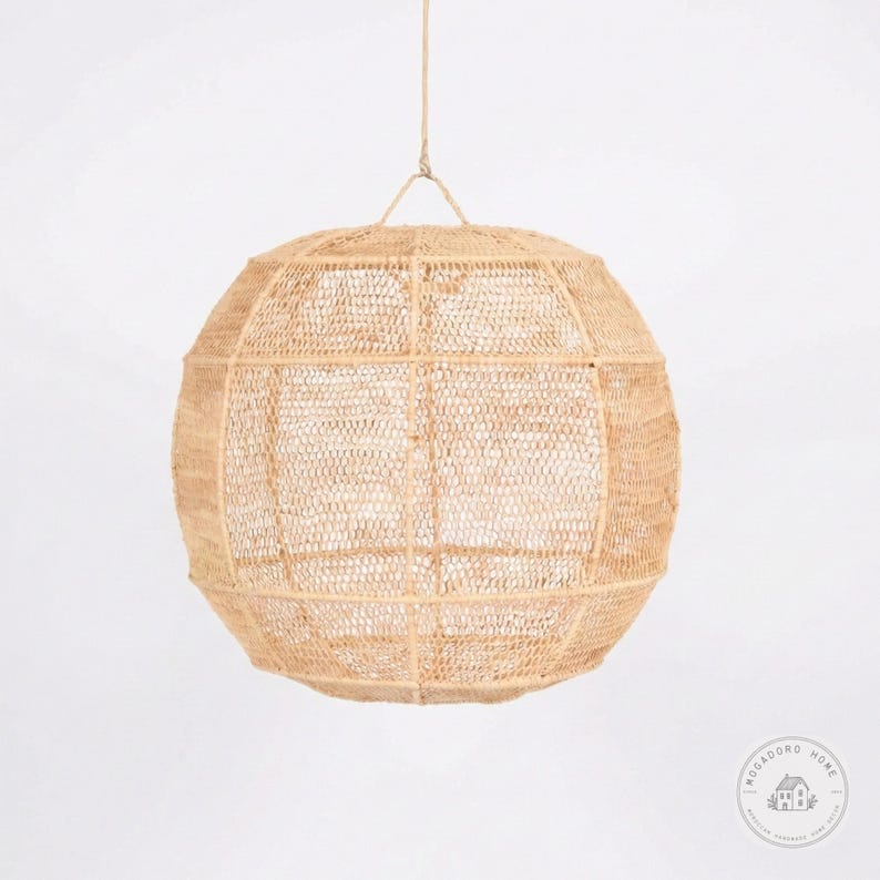 Raffia Pendant Light - Woven Globe Ceiling Lamp - Boho Ball Chandelier ...