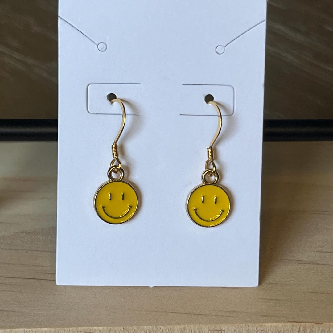 Yellow Smiley Face Earrings 18k Gold Plated Nickel Free - Etsy