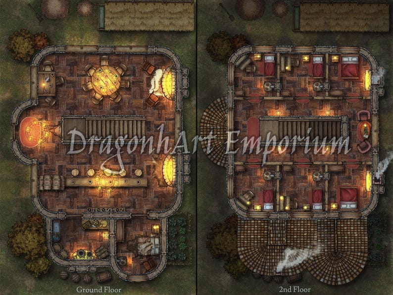Village Inn TTRPG Map Digital Download – Day/night Variations, Gridded ...