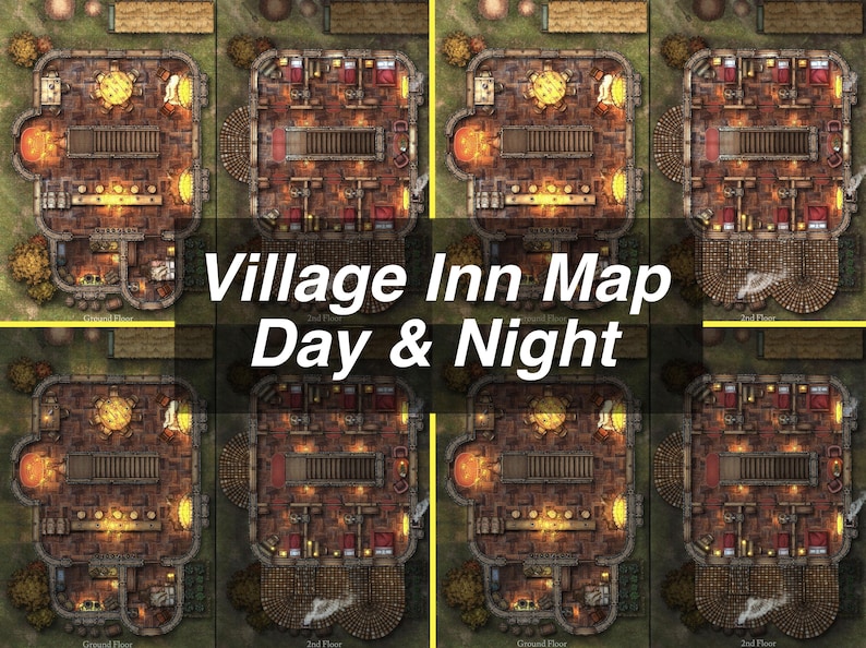 Village Inn TTRPG Map Digital Download – Day/night Variations, Gridded ...