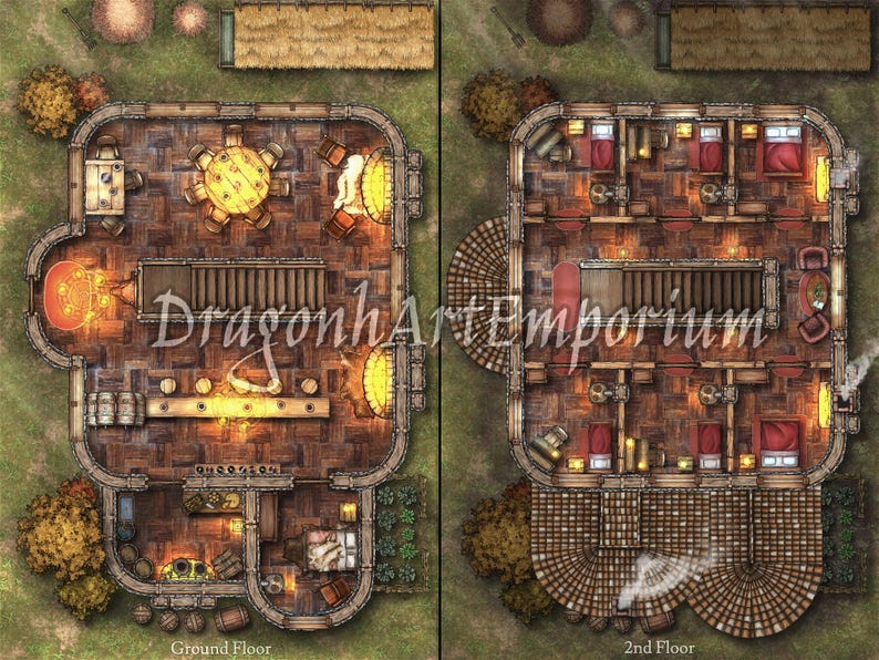 Village Inn TTRPG Map Digital Download – Day/night Variations, Gridded ...