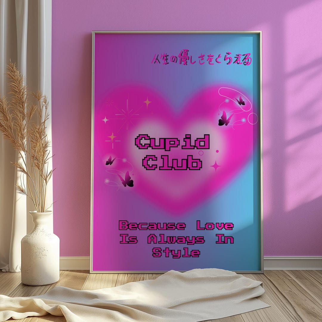 Cupid Club Decor | Digital Download | Bold Neon Pink Quote | Fun ...