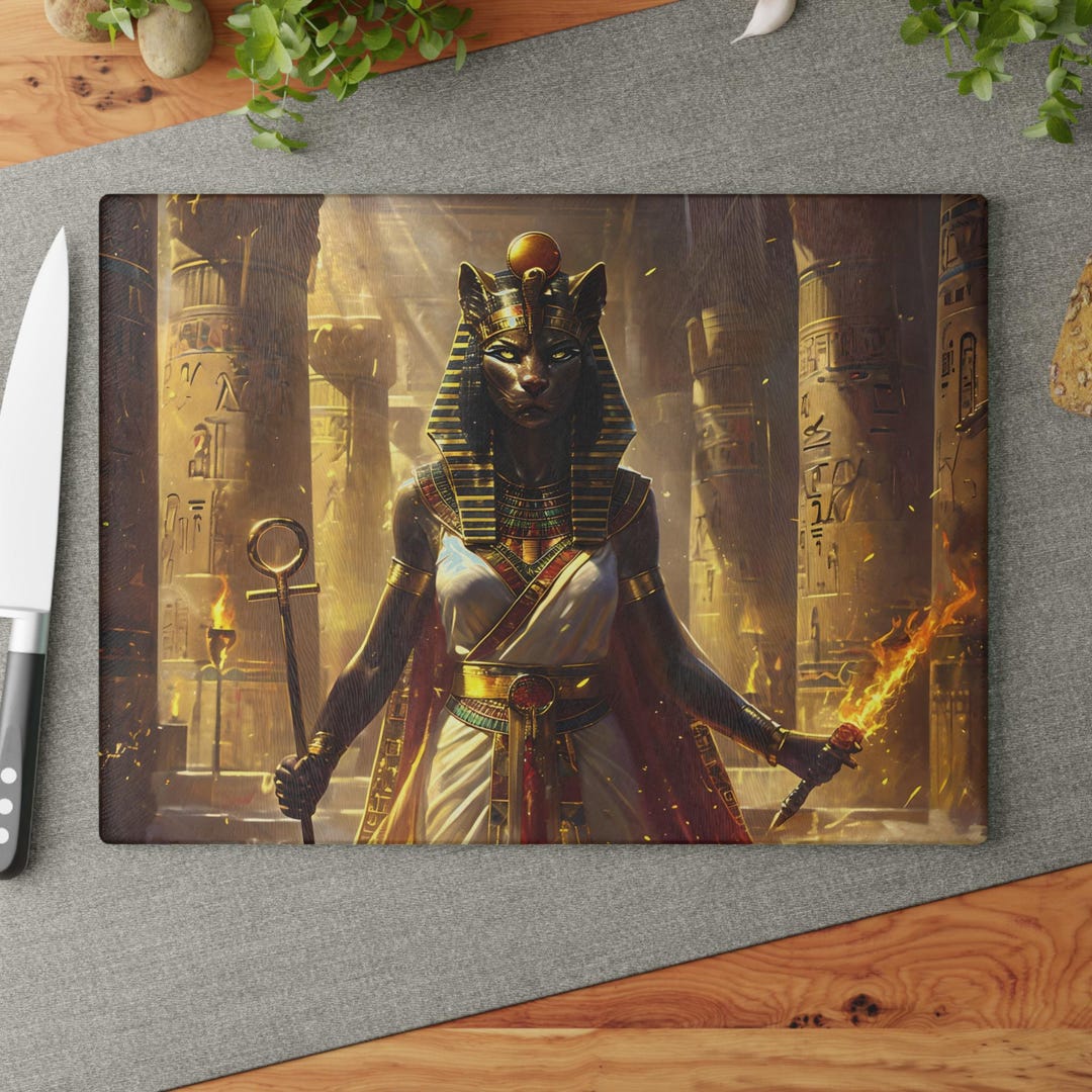 Egyptian Goddess Sekhmet Glass Cutting Board, Egyptian Mythology Themed ...