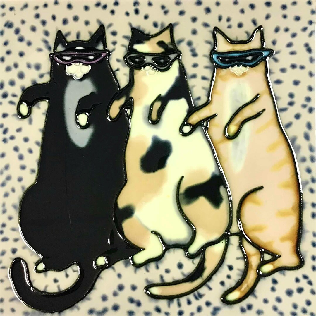 Groovy Jaming Sunglasses Cats Vintage Handmade Ceramic Tile Hang, Frame ...
