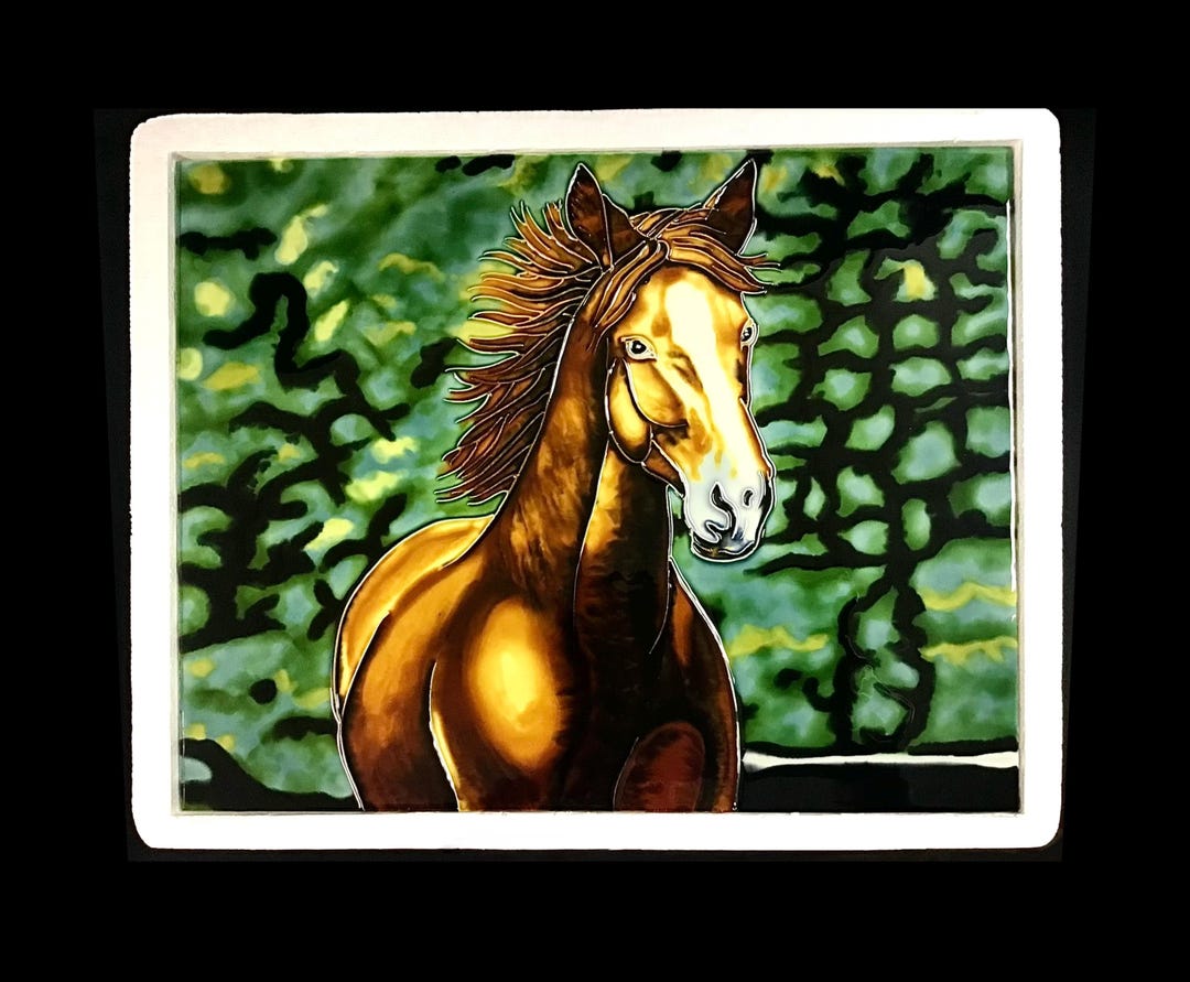 Majestic Stallion Vintage Handmade Glossy Ceramic Tile Hang/frame ...