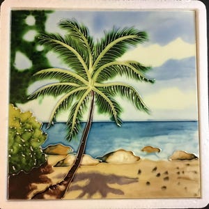 Palm Tree Beach Vintage Handmade Glossy Ceramic Tile–versatile for ...