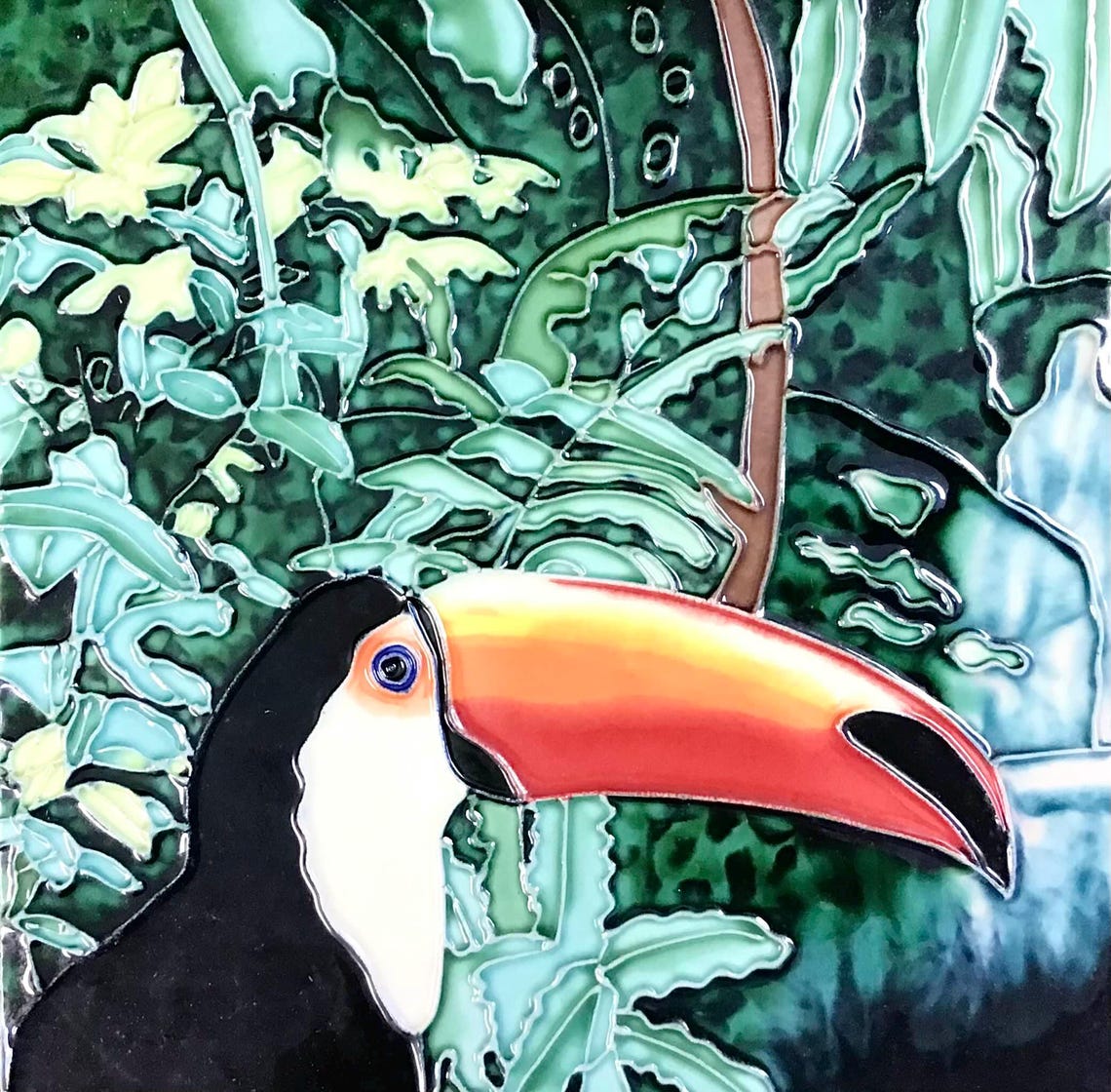 Tropical Toco Toucan Bird Vintage Handmade Glossy Ceramic Tile to Hang ...