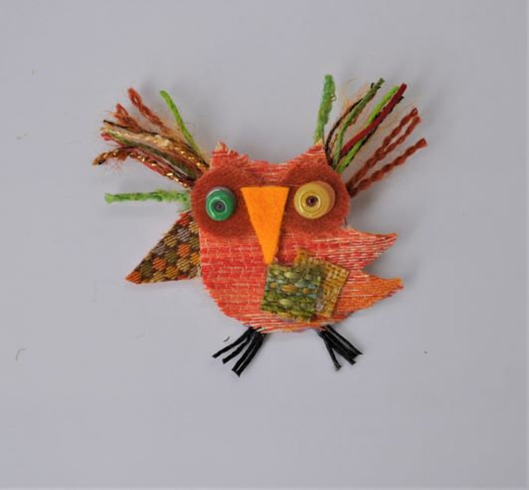 Prudence the Peach Colored Owl Pin, Bird, Springtime, Woodland, Green ...