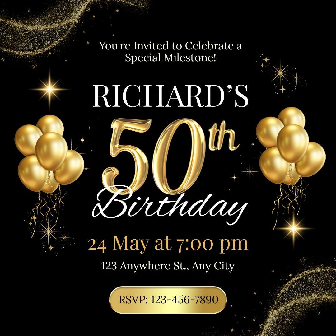50th Birthday Invitation, Digital Download, Printable and Editable - Etsy