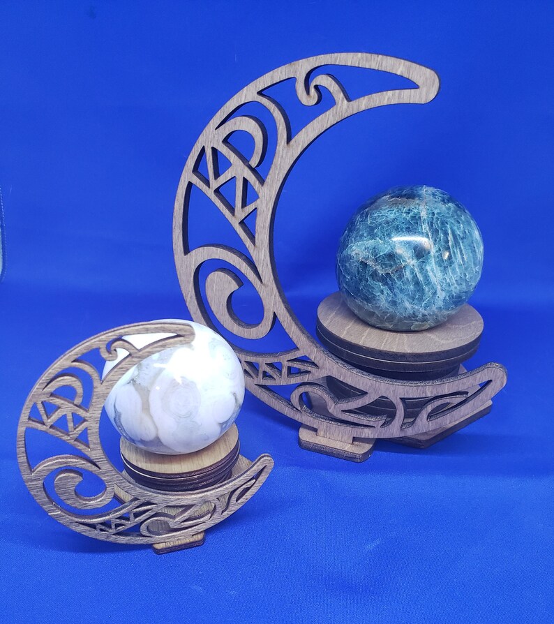 Sphere Stand - Wood - Laser Cut - Crescent Moon - Sphere Holder- Large ...